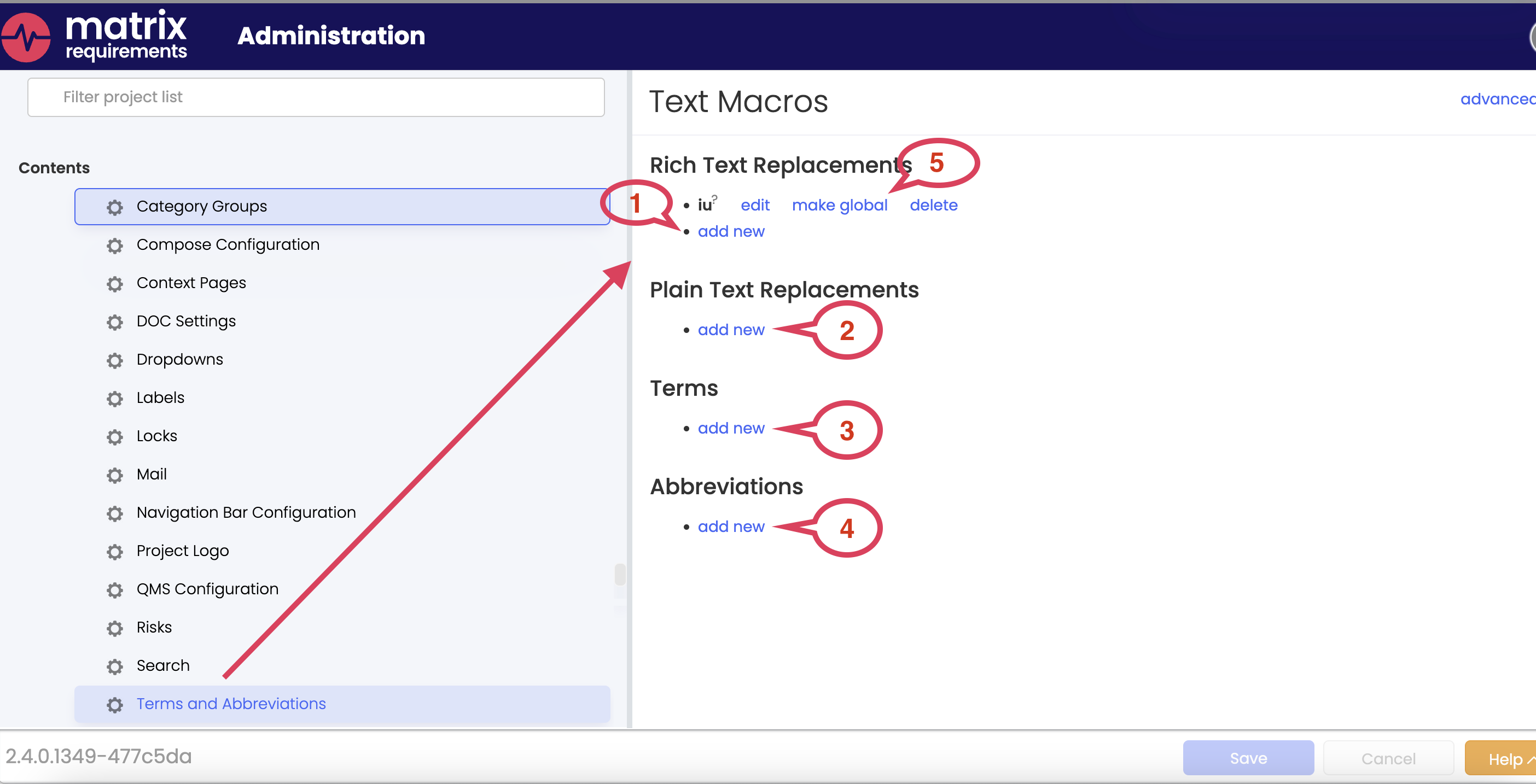 Smart Text / Text Macros / Terms and Abbreviations